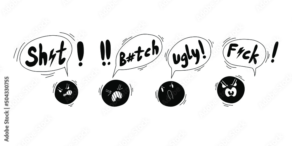 Angry face. Doodle hand drawn swear bad emoji. Bad Swear words. Doodle ...