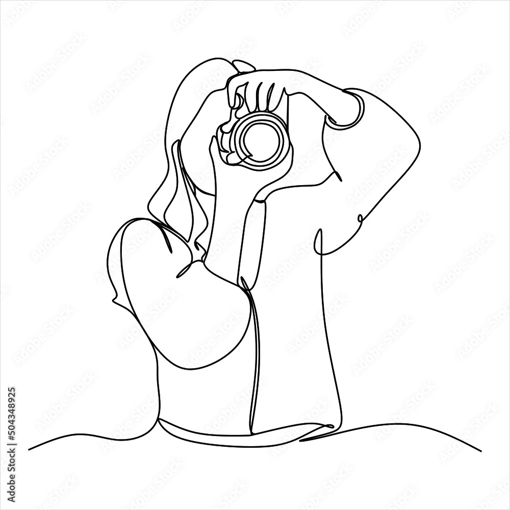 Single one line drawing photographer of paparazzi taking photo with ...