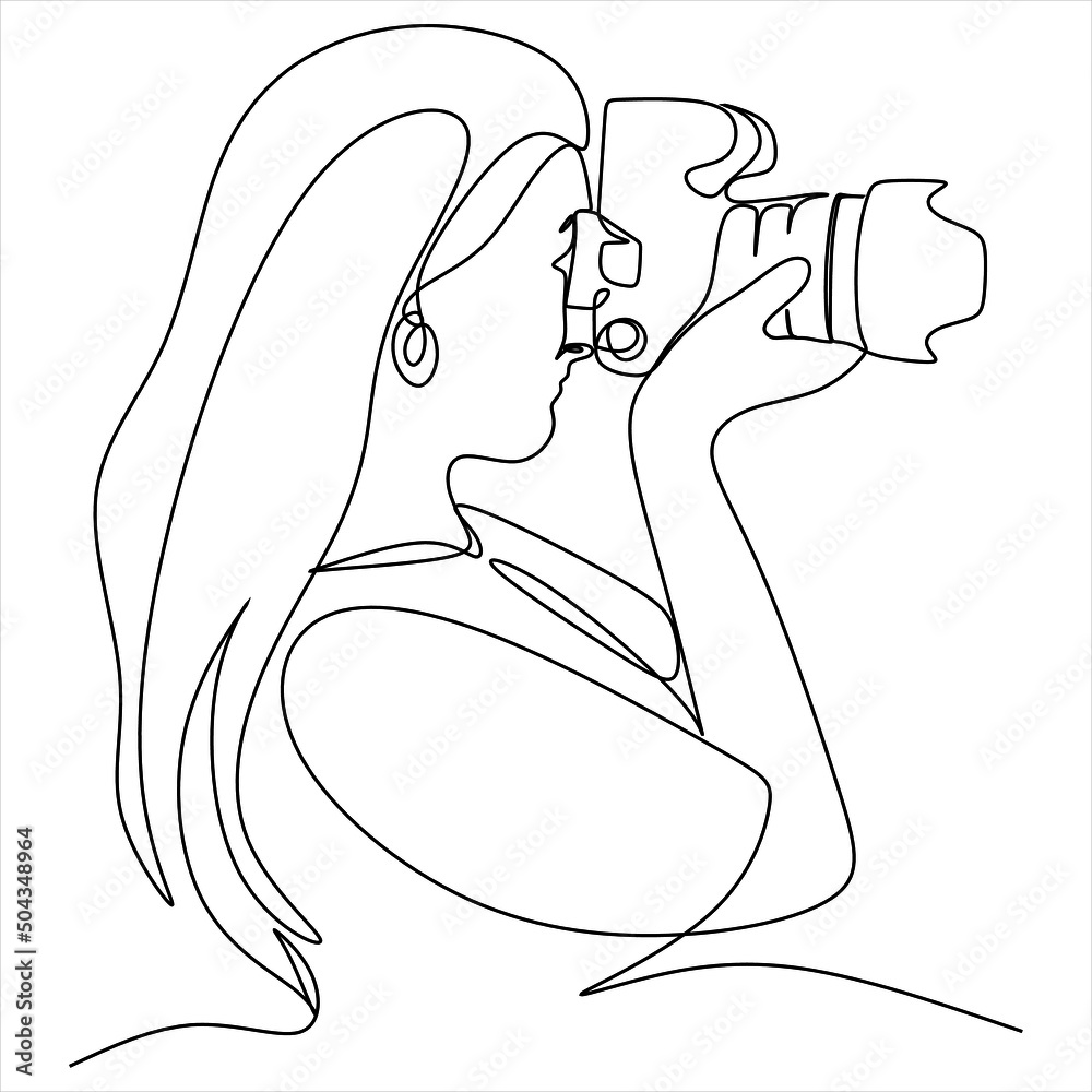 Single one line drawing photographer of paparazzi taking photo with ...