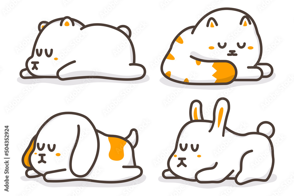 Sleeping animals baby vector cartoon cute characters set isolated on a ...