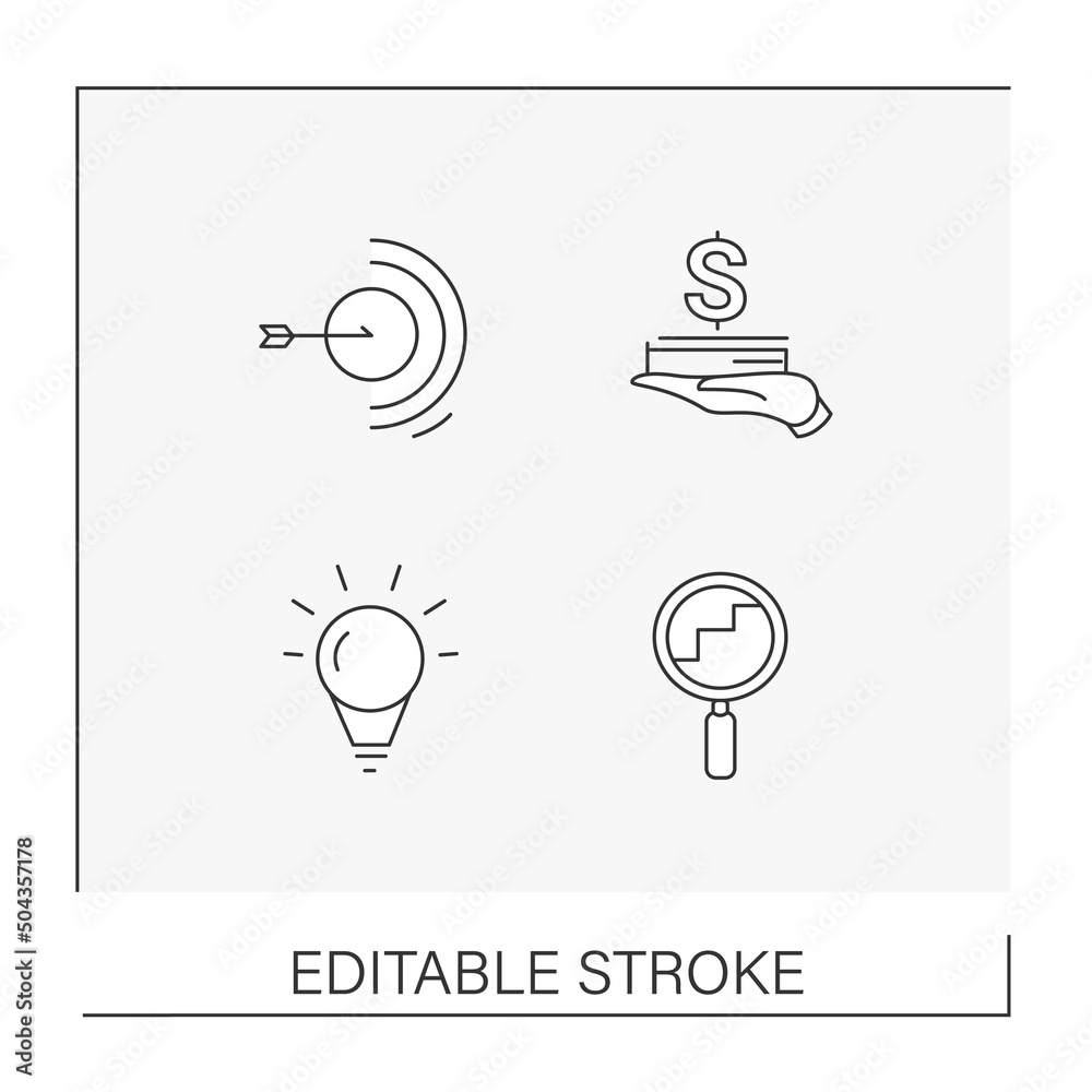 Startup line icons set. Business strategies, ideas and steps for ...