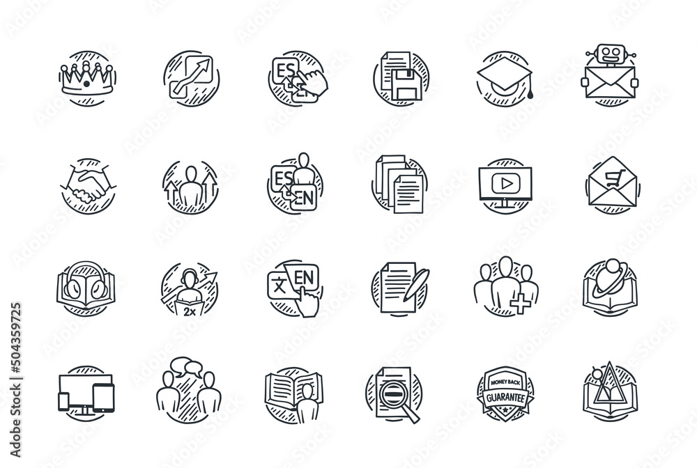 Set vector drawn icons. Designations icons for mobile devices and ...