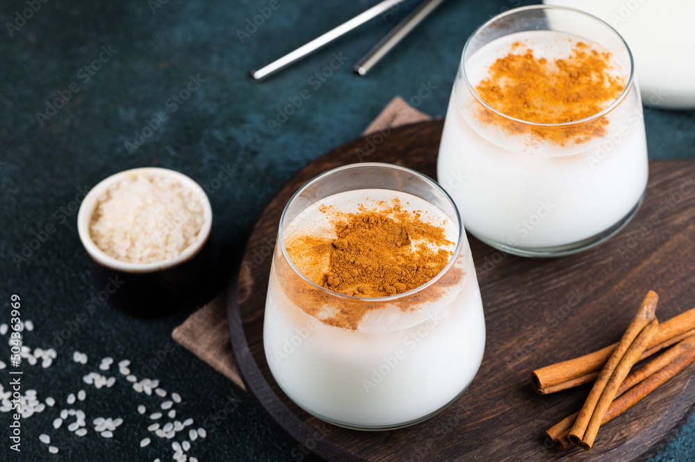 Delicious Horchata with cinnamon on the top. Rice water. Valencian ...