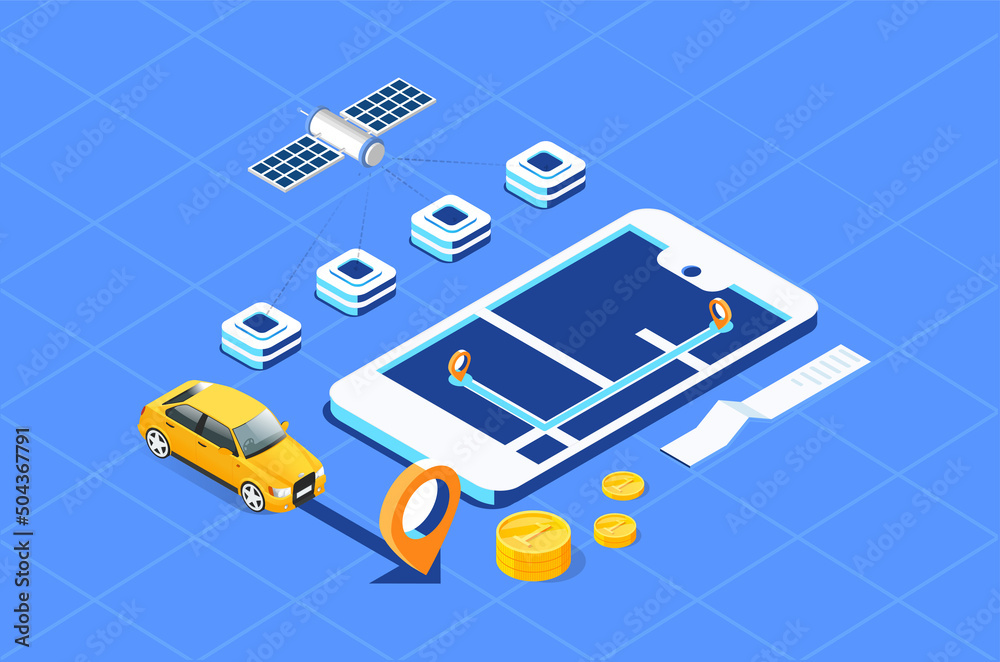 Modern Technology Gps Navigation App Concept In Isometric Vector Illustration Smartphone