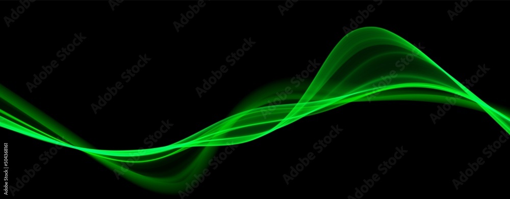 Green abstract wave. Magic line design. Flow curve motion element. Neon ...
