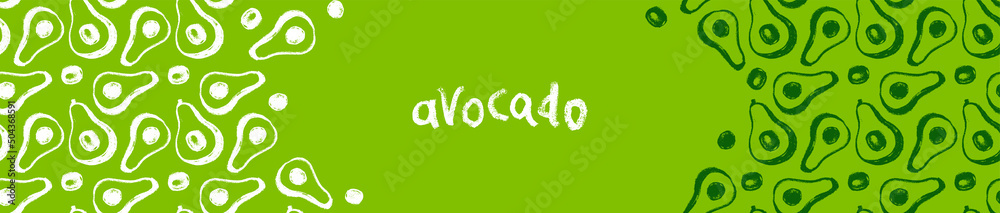 Vector banner template with avocado pattern for healthy food website ...