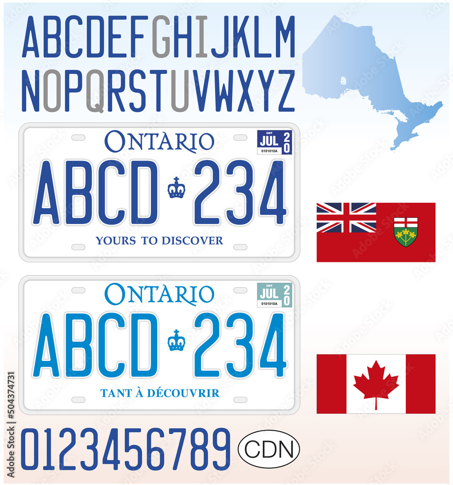 Ontario car license plate, Canada, letters, numbers and symbols, vector ...