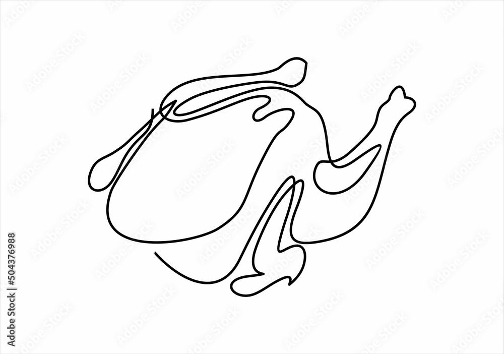 roasted whole chicken-continuous line drawing Stock Vector | Adobe Stock