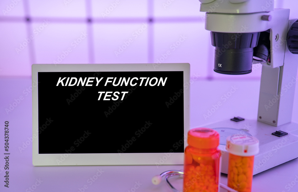 Medical tests and diagnostic procedures concept. Text on display in lab ...