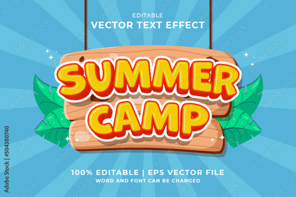 Editable text effect Summer Camp 3d Cartoon template style premium ...