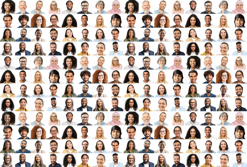 Collage of many diverse international people different ages and ...