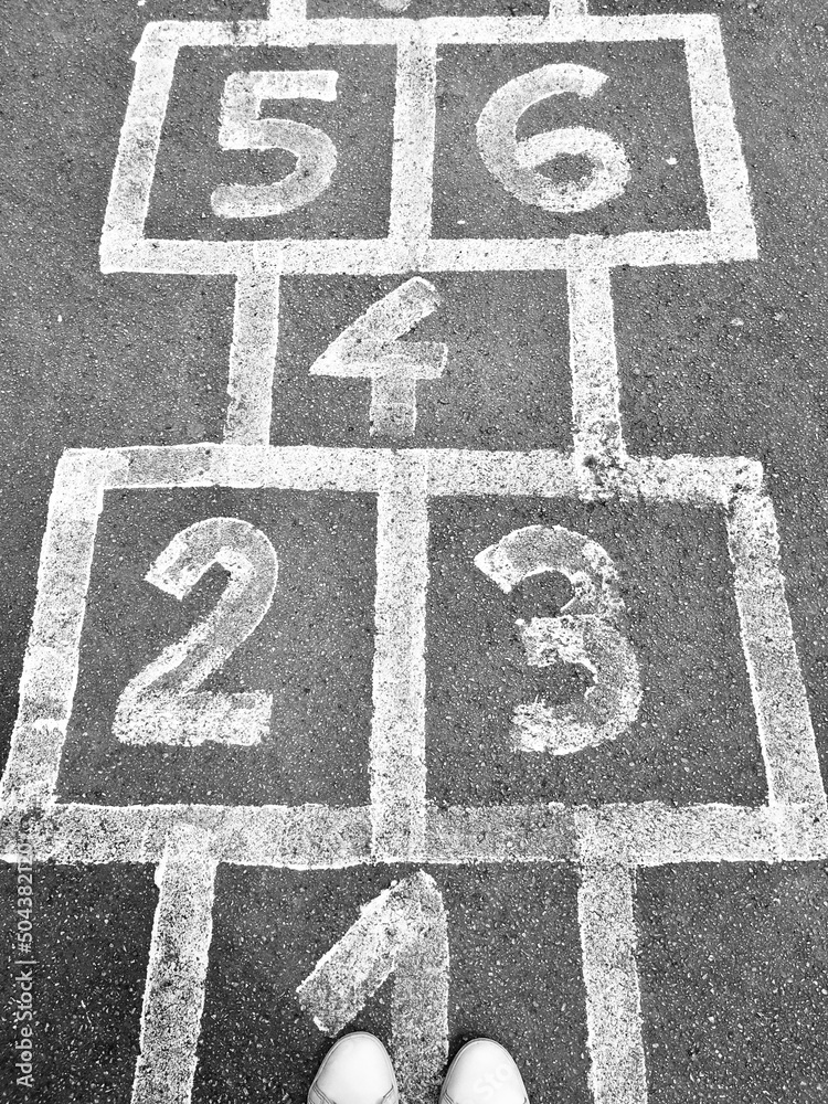 Overhead view of a person ready to play a hopscotch game Stock Photo ...