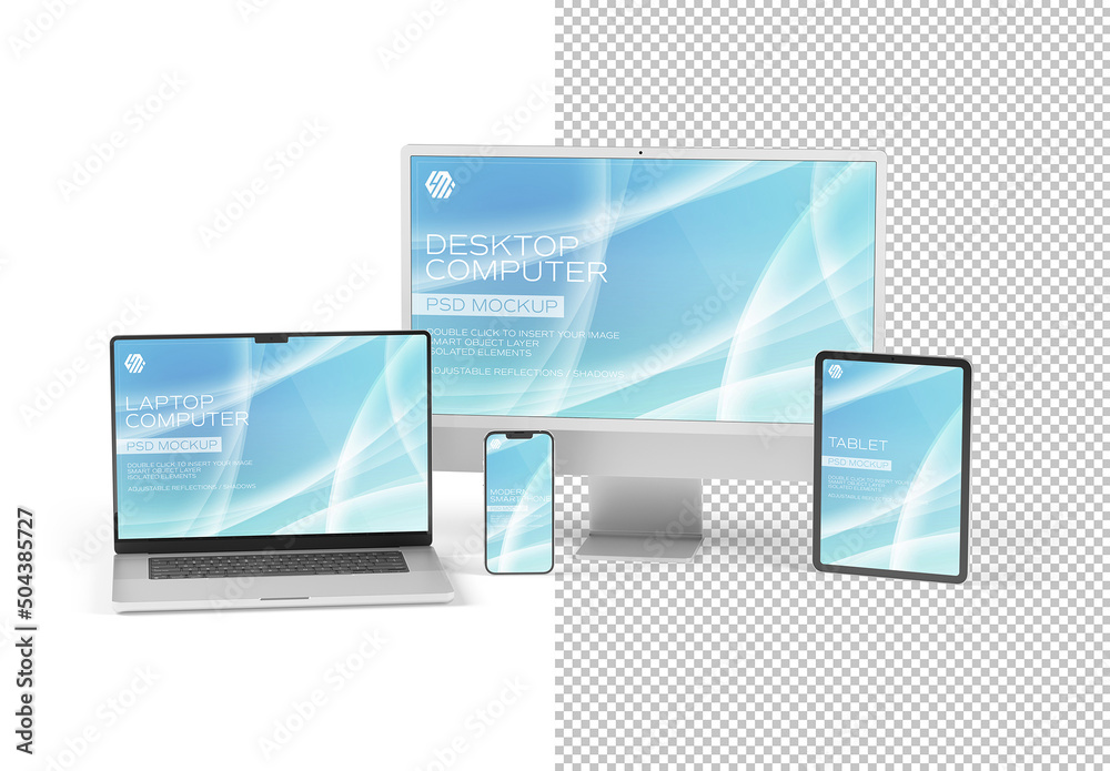 Devices Mockup with Smartphone Desktop Computer Laptop and Tablet ...