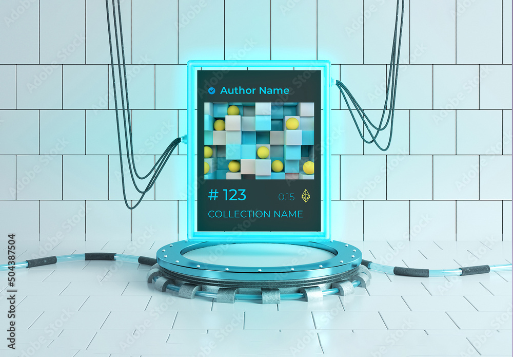 Frame with Nft Card in Futuristic Laboratory Stock Template | Adobe Stock