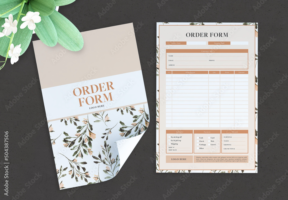 Minimal Watercolor Order Form Stock Template | Adobe Stock