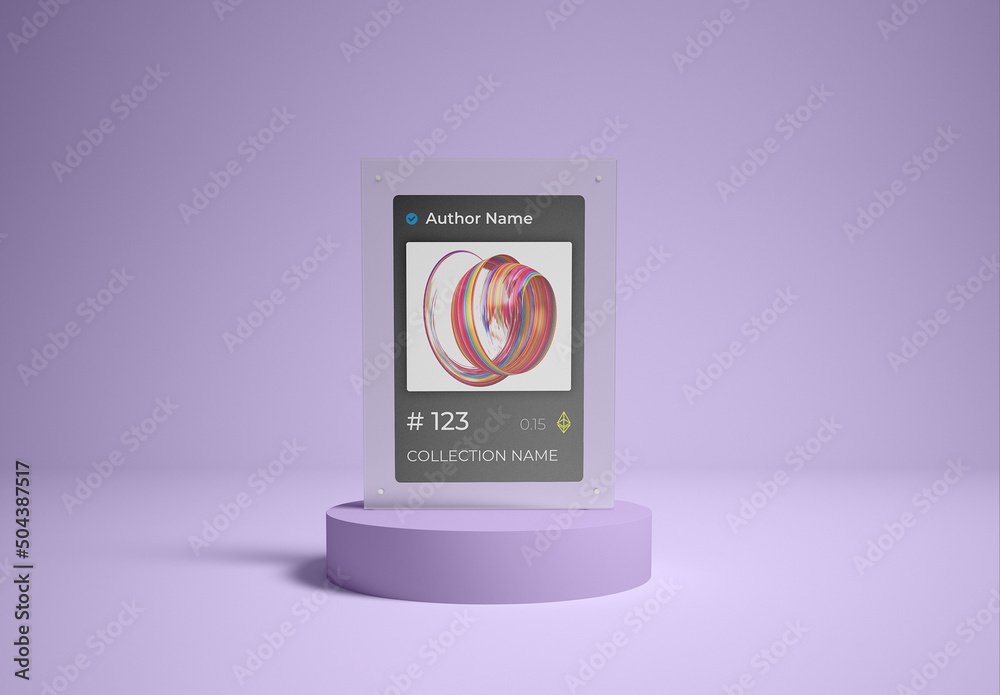 Transparent Frame with Nft Card Above Podium Stock Template | Adobe Stock