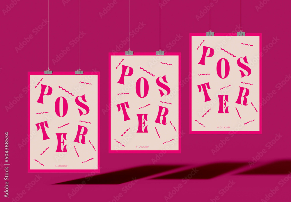 Three Hanging Posters Mockup Stock Template | Adobe Stock
