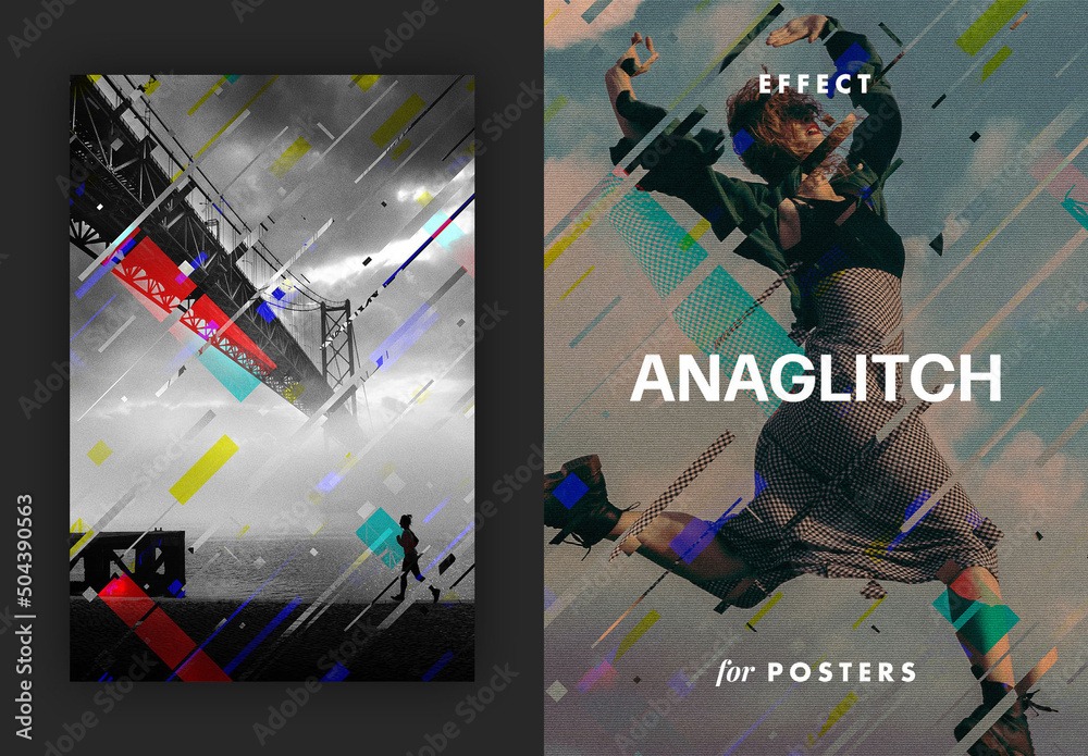 Anaglyph Digital Glitch Poster Photo Effect Mockup Stock Template ...