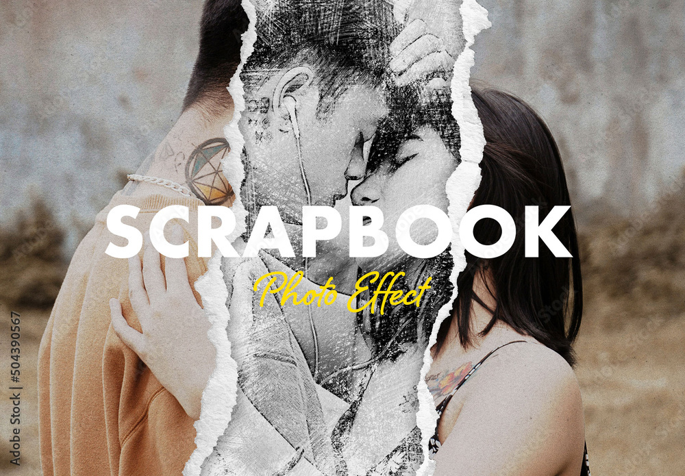 Scrapbook Torn Paper Photo Effect Mockup Stock Template | Adobe Stock