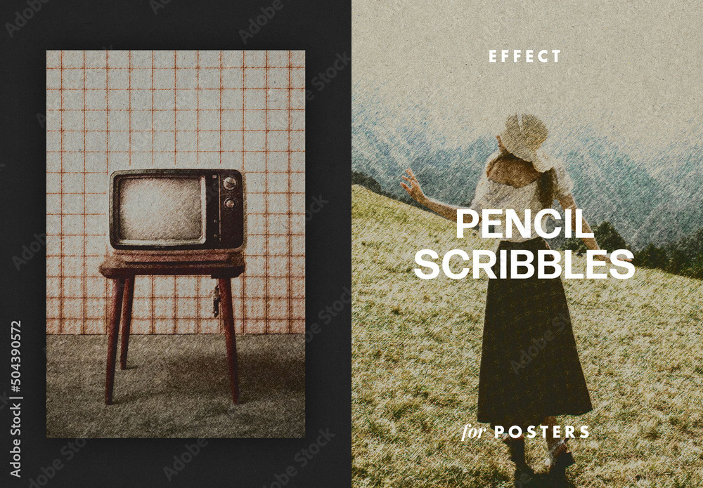 Pencil Art Drawing Poster Photo Effect Mockup Stock Template | Adobe Stock
