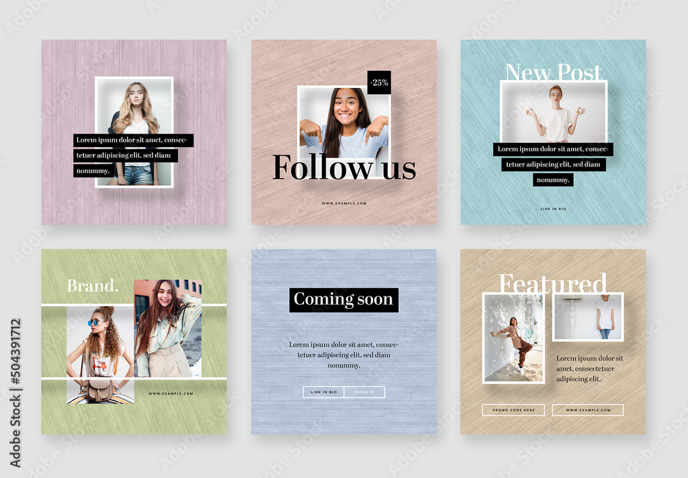 Social Media Posts with White Frames and Shadows Stock Template | Adobe ...