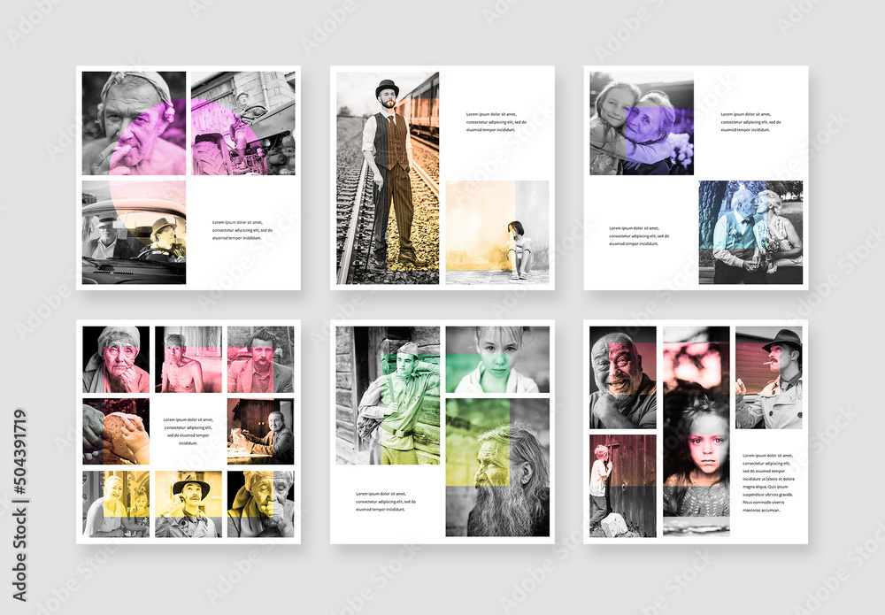 Simple Photo Collage Posts with Colored Overlays Stock Template | Adobe ...