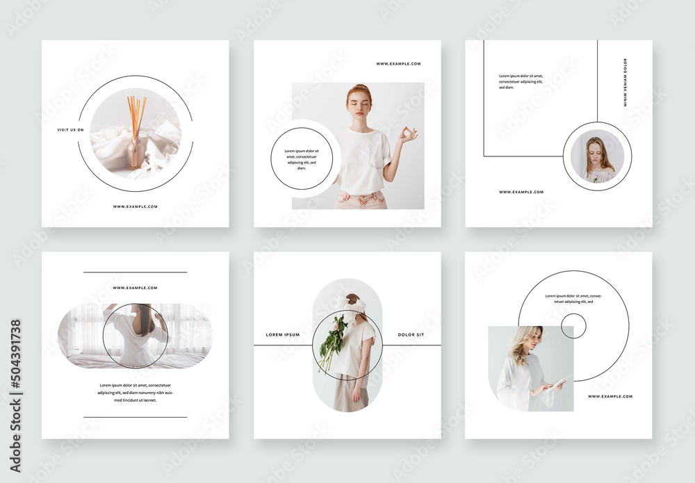 Minimalist Square Layouts with Line Art Design Stock Template | Adobe Stock