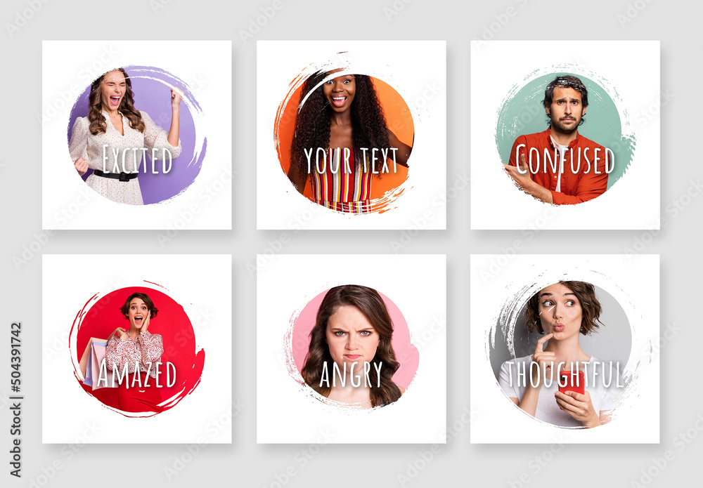 Social Media Layouts with Abstract Circular Photo Placeholders Stock ...