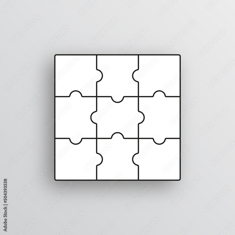 Vecteur Stock Square puzzle pieces grid. Jigsaw outline grid. Scheme of ...