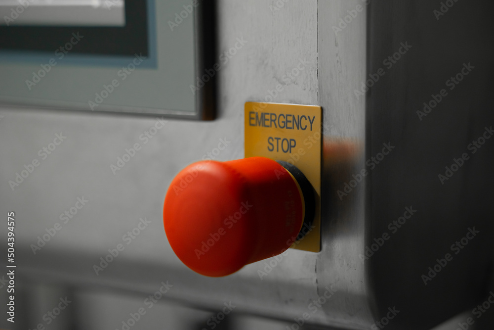 Big red emergency button or stop button for manual pressing. Emergency ...