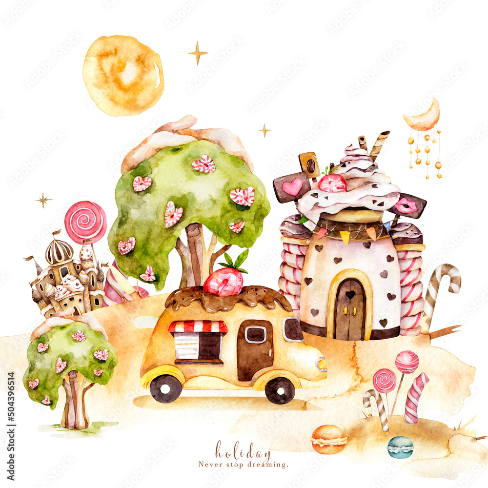 Sweet land watercolor illustration isolated on white background ...