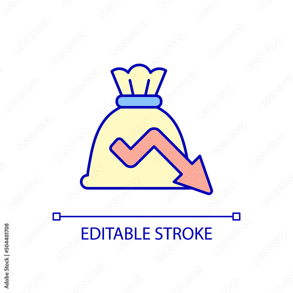 Budget debts RGB color icon. Financial deficit. Revenue reduction ...