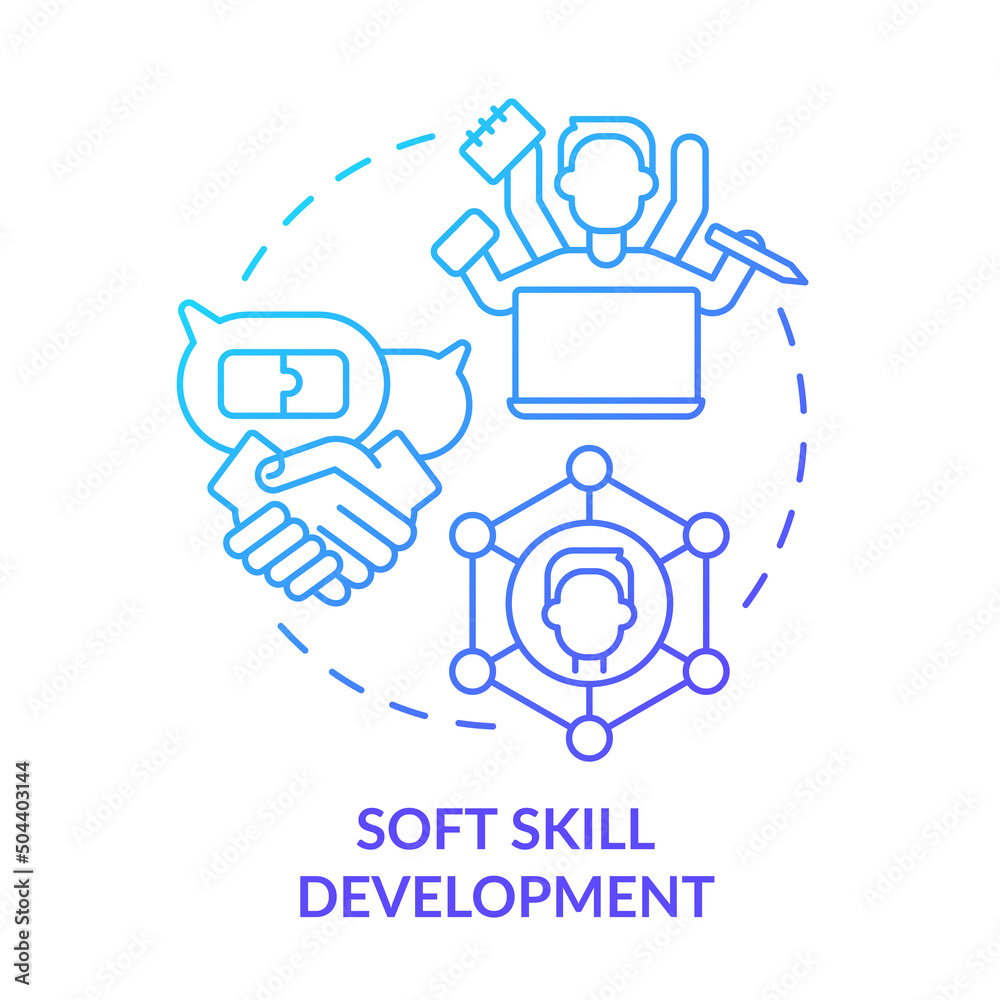 Soft skill development blue gradient concept icon. In demand additional ...