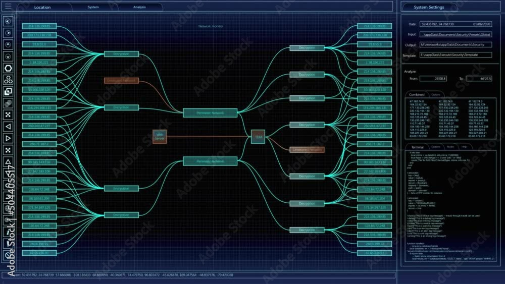 Advanced Monitoring System with Technical Web Server Infographics. Dark ...