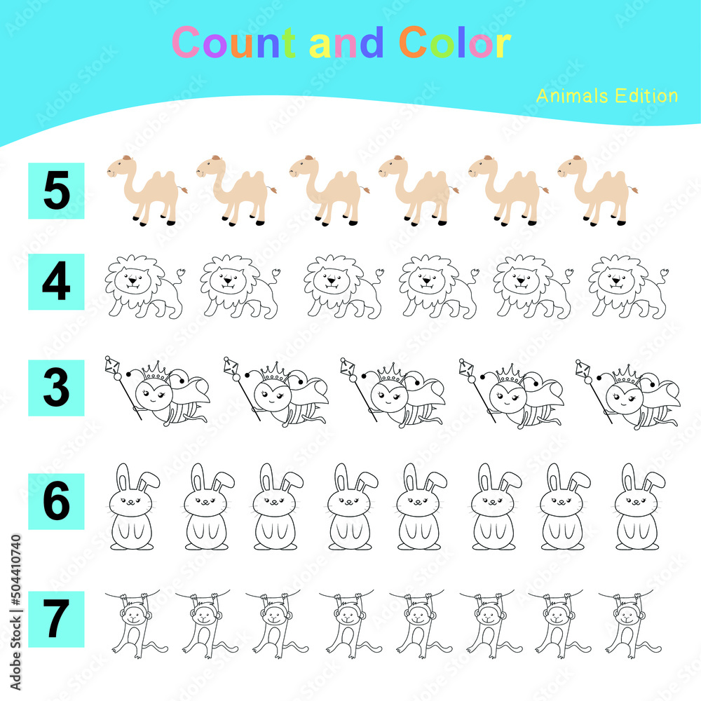 Count and Color worksheet for children. Educational printable worksheet ...