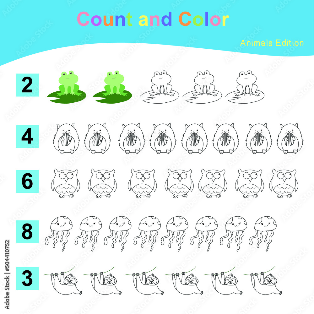 Count and Color worksheet for children. Educational printable worksheet ...