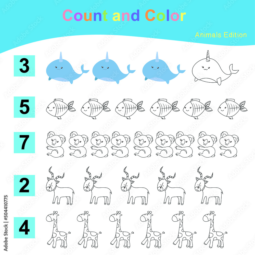 Count and Color worksheet for children. Educational printable worksheet ...