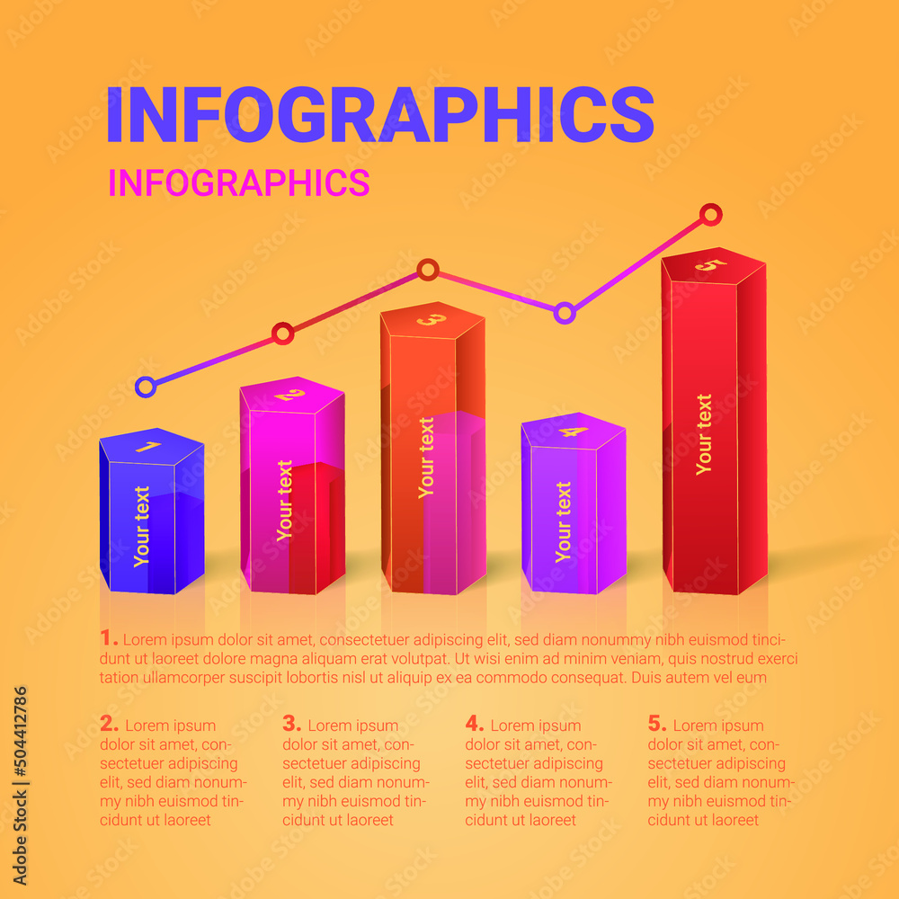 Color infographic. Pentagonal pillars graph. Vector graphics. Stock ...