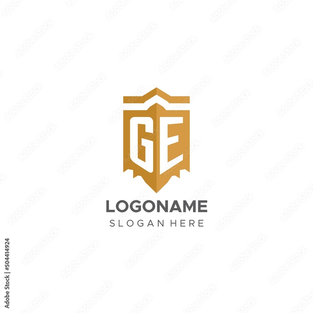 Monogram GE logo with shield geometric shape, elegant luxury initial logo design Stock Vector ...
