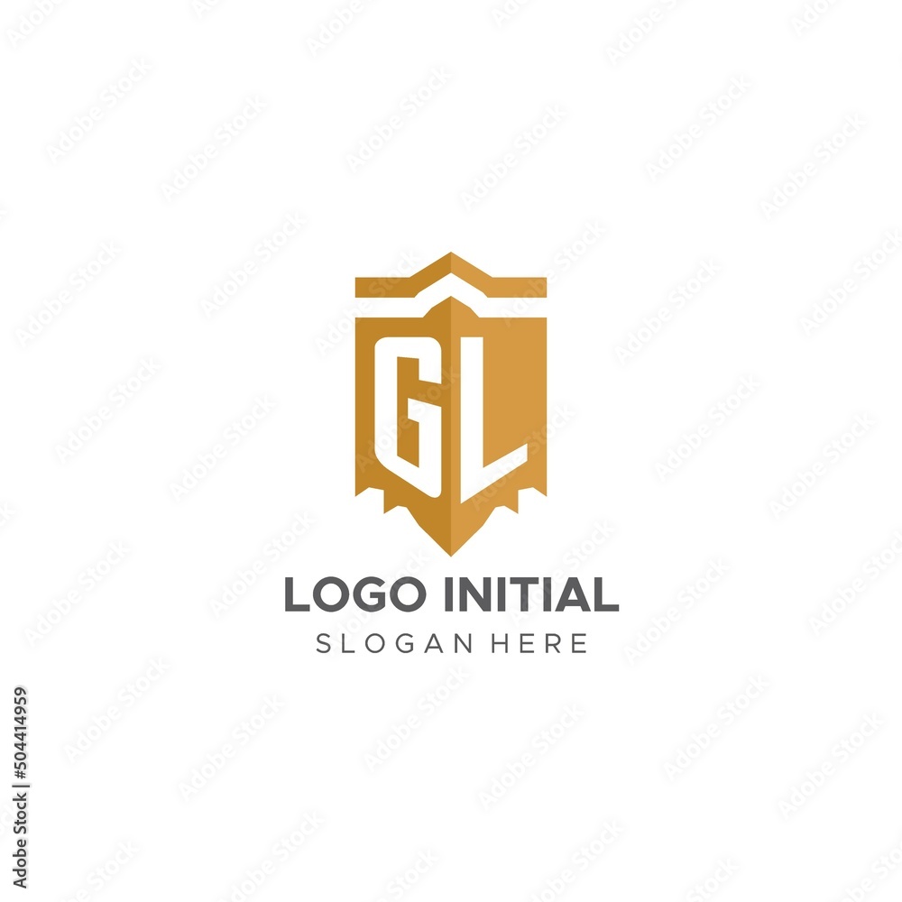 Monogram GL logo with shield geometric shape, elegant luxury initial ...