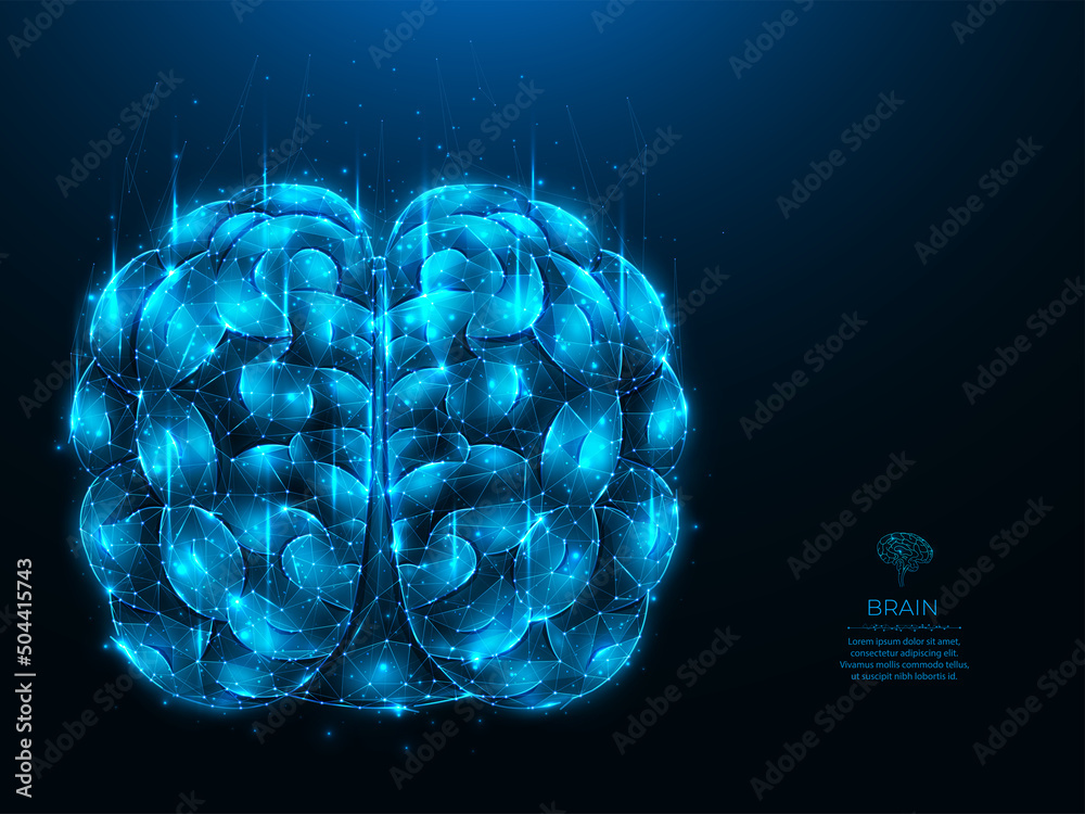 Polygonal vector illustration of a human brain on a dark blue ...