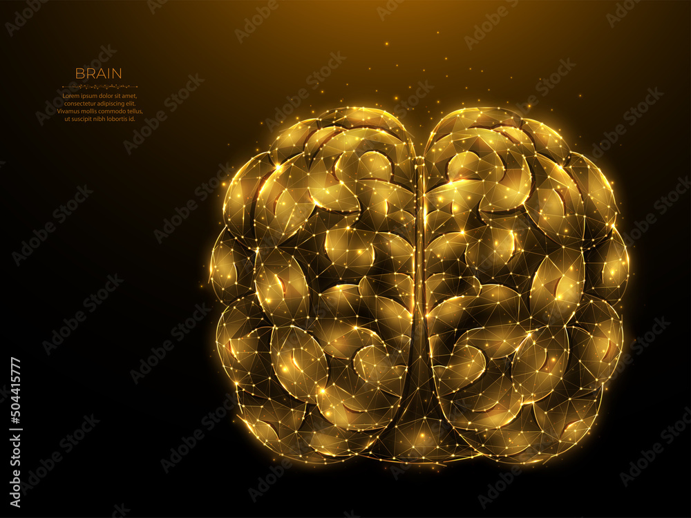 Polygonal vector illustration of a human brain on a dark background ...