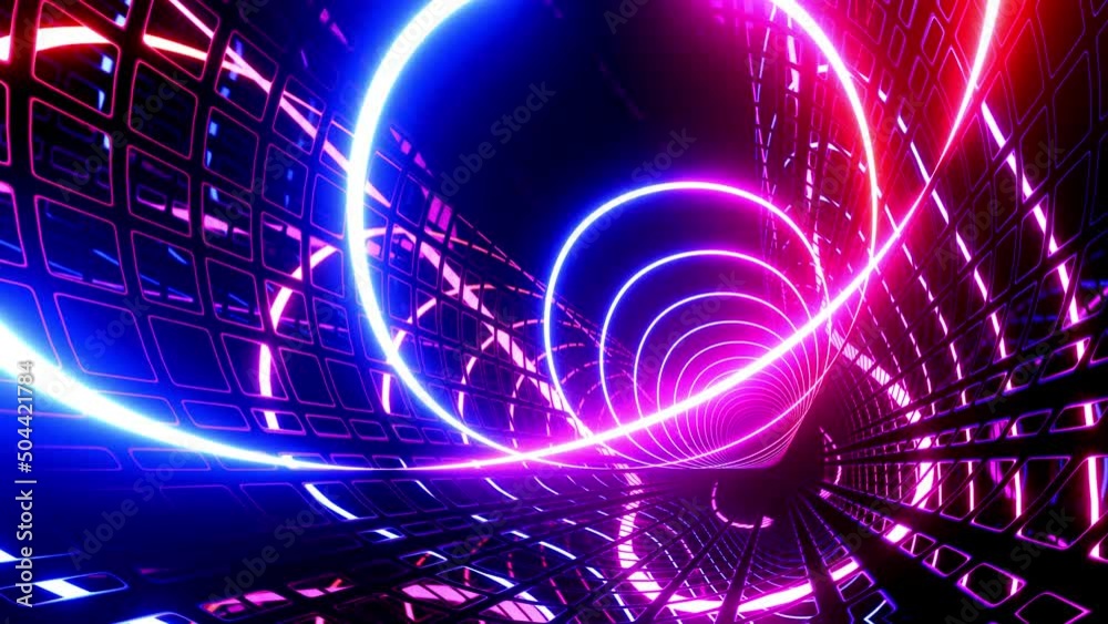 Hi-tech neon sci-fi tunel. Trendy neon glow lines form pattern and ...