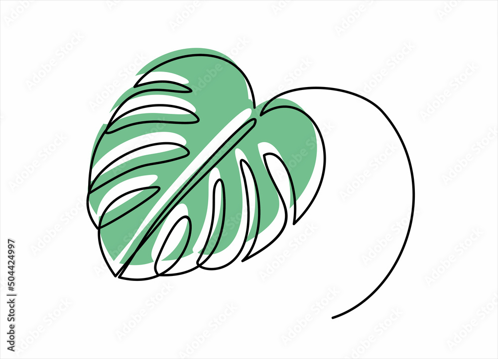 monstera leaf one line drawing vector illustration minimalist design ...