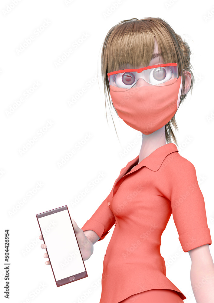 nurse cartoon is holding a cellphone in white background Stock ...