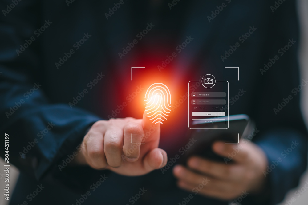 cyber security concepts, login, user fingerprint Secure and encrypted identity,secure access to ...