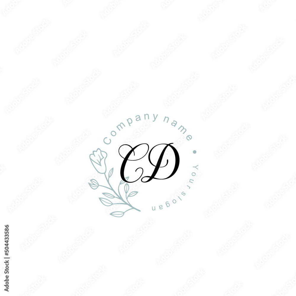 Initial letter CD handwriting with floral frame template Stock Vector ...