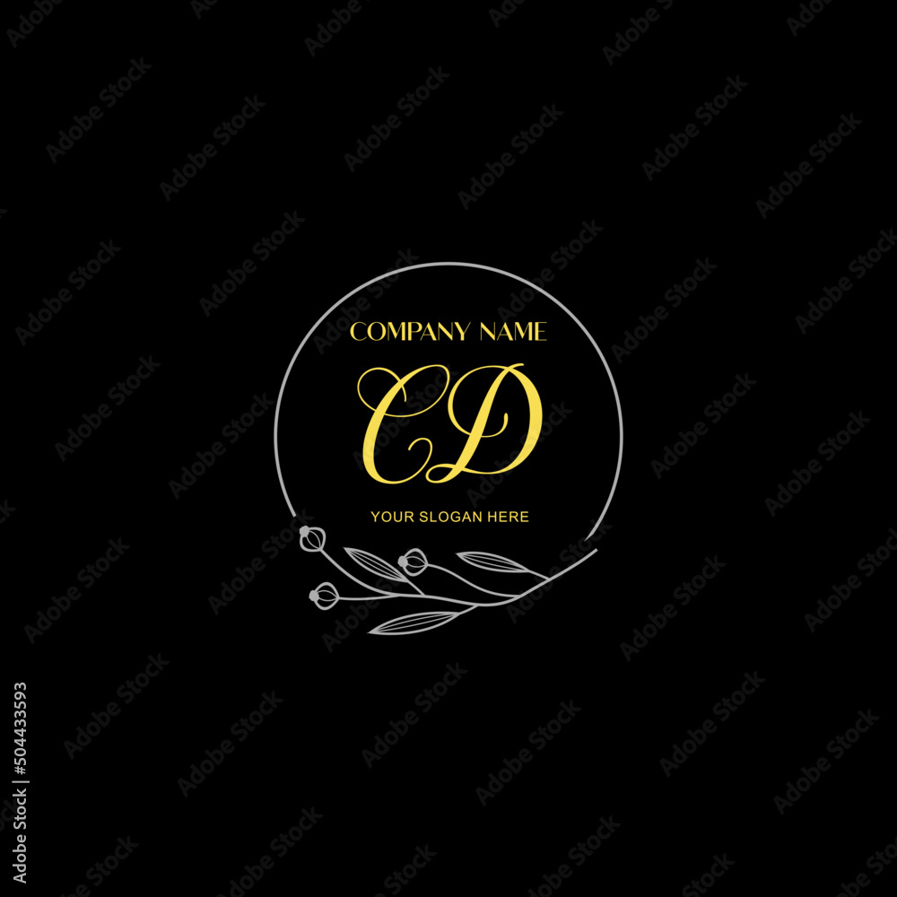 Initial letter CD handwriting with floral frame template Stock Vector ...