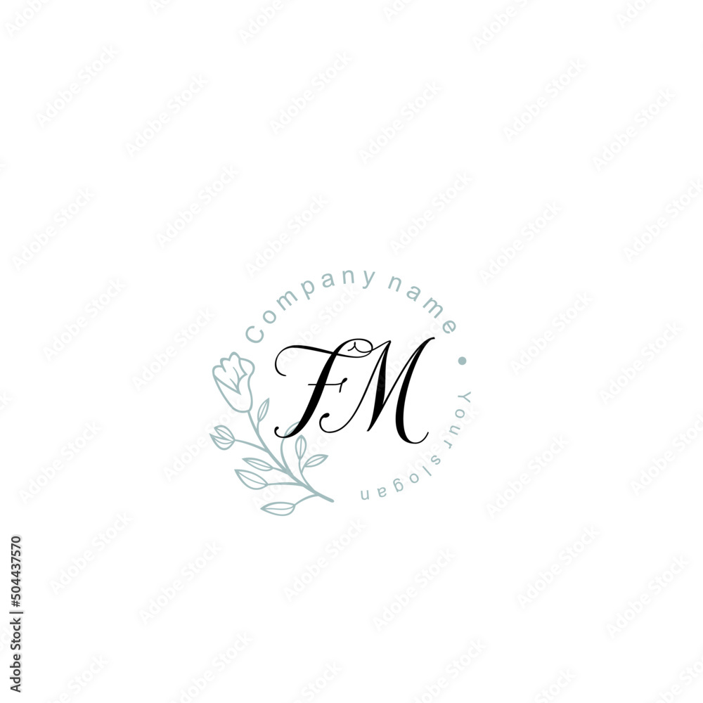 Initial letter FM handwriting with floral frame template Stock Vector ...