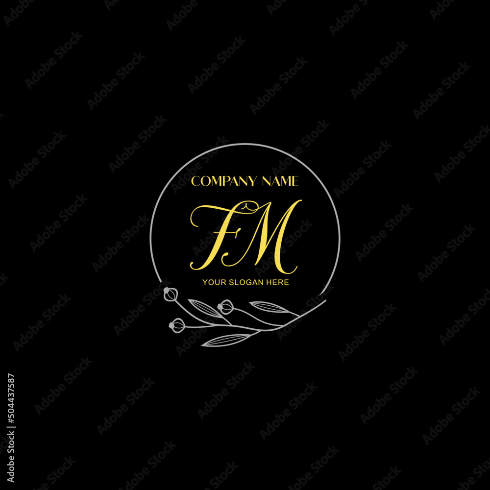 Initial letter FM handwriting with floral frame template Stock Vector ...
